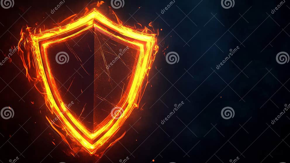 Fiery Shield Glowing Against a Dark Background Stock Photo - Image of ...