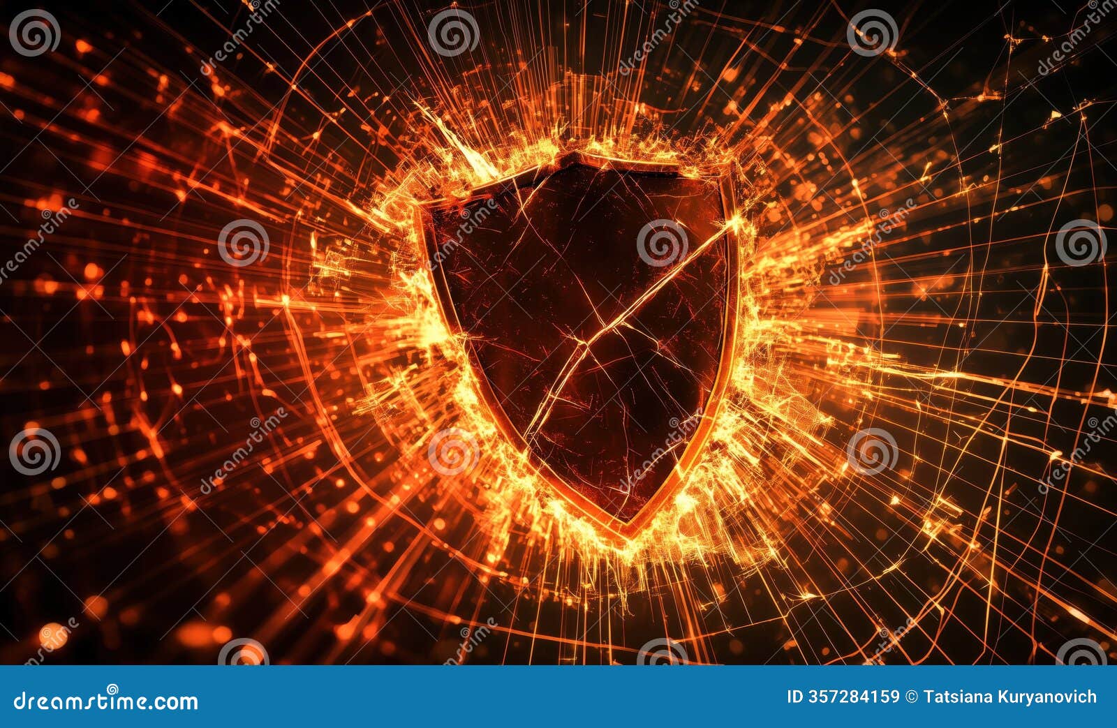 Fiery Shield with Glowing Sparks and Energy Lines, Digital Art ...