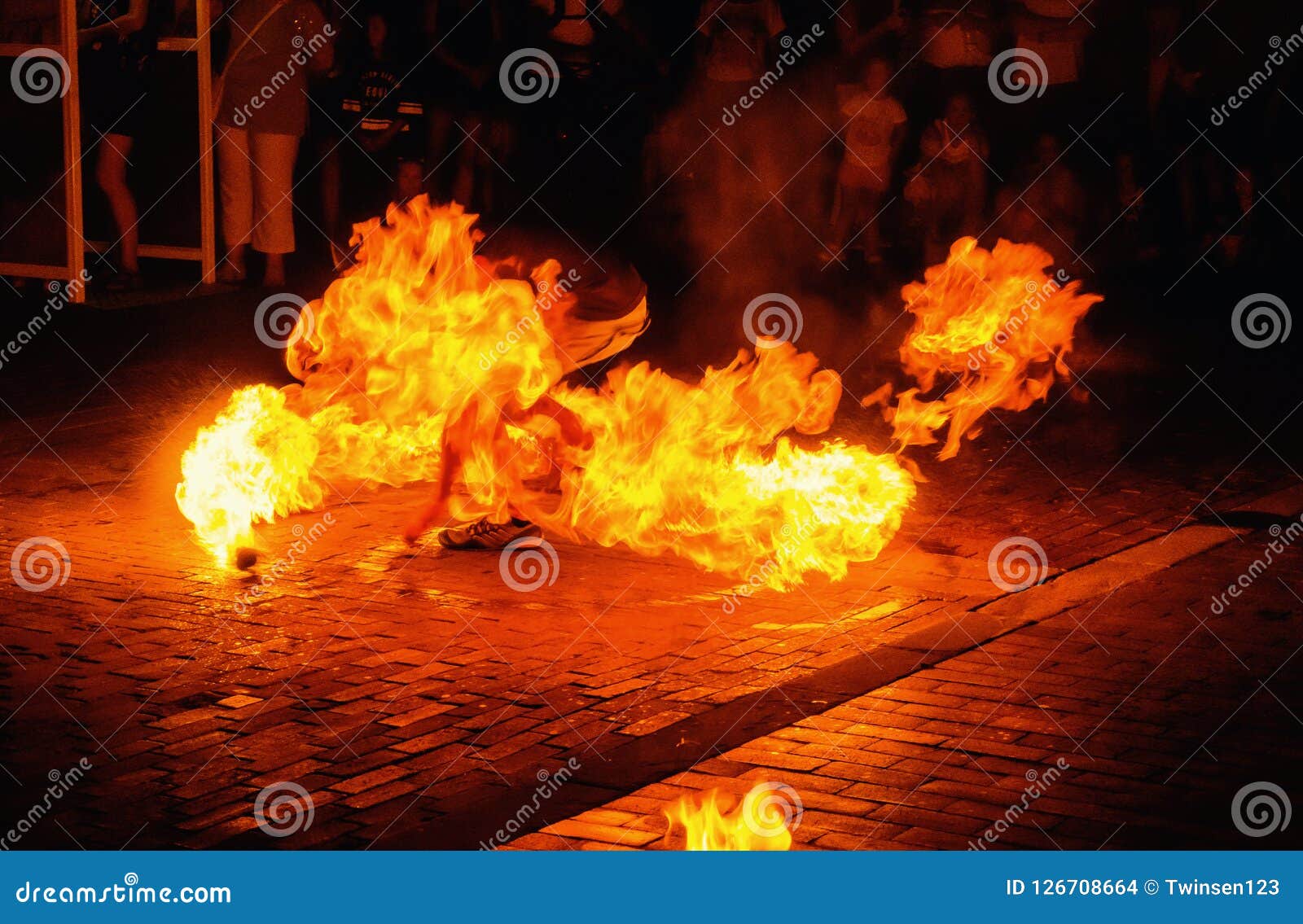 Fiery Show, the Actor Turns the Fire Around Him in the City Square at ...