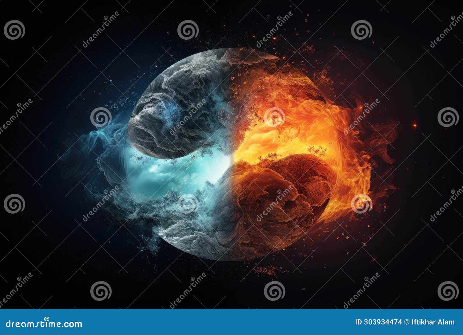 Fiery Skull with Icy Features, a Striking Combination of Fire and Ice ...