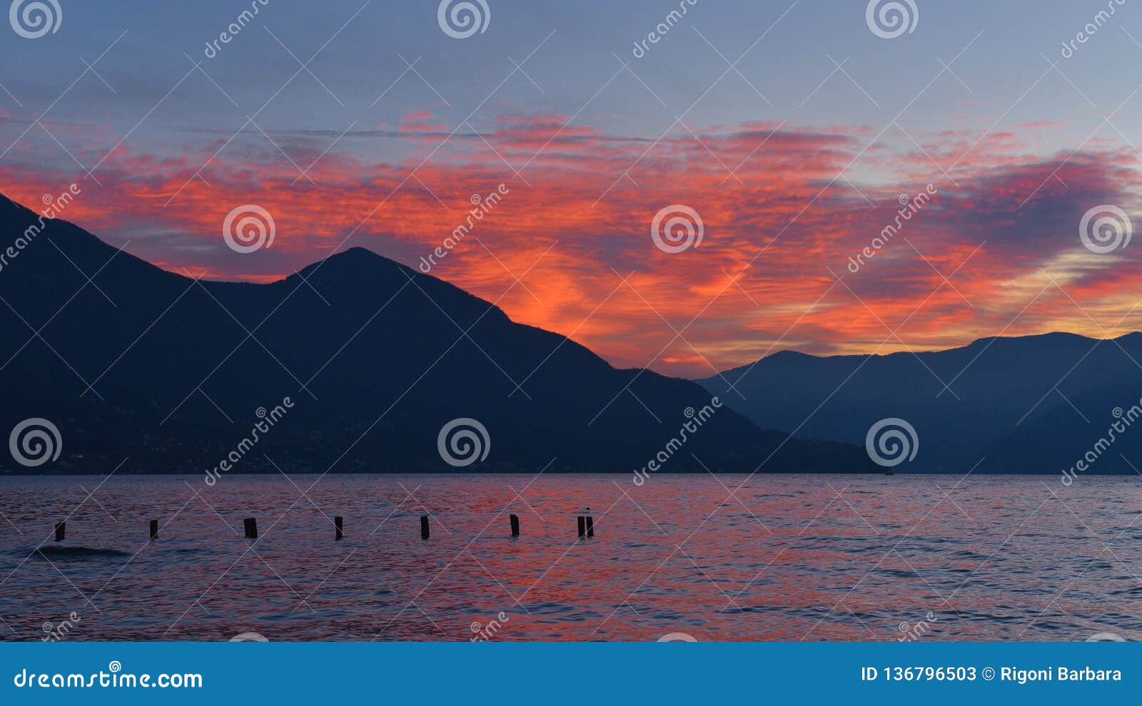 Fiery Sky of Red Clouds at Sunset on the Lake Stock Image - Image of ...