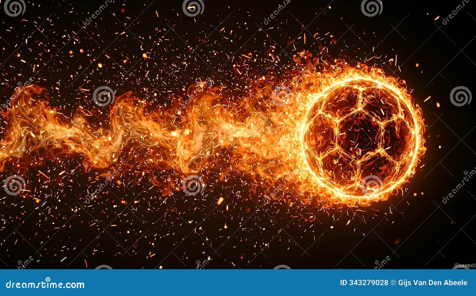 Fiery Soccer Ball In Stadium: Close-Up Shot With Championship Banner ...
