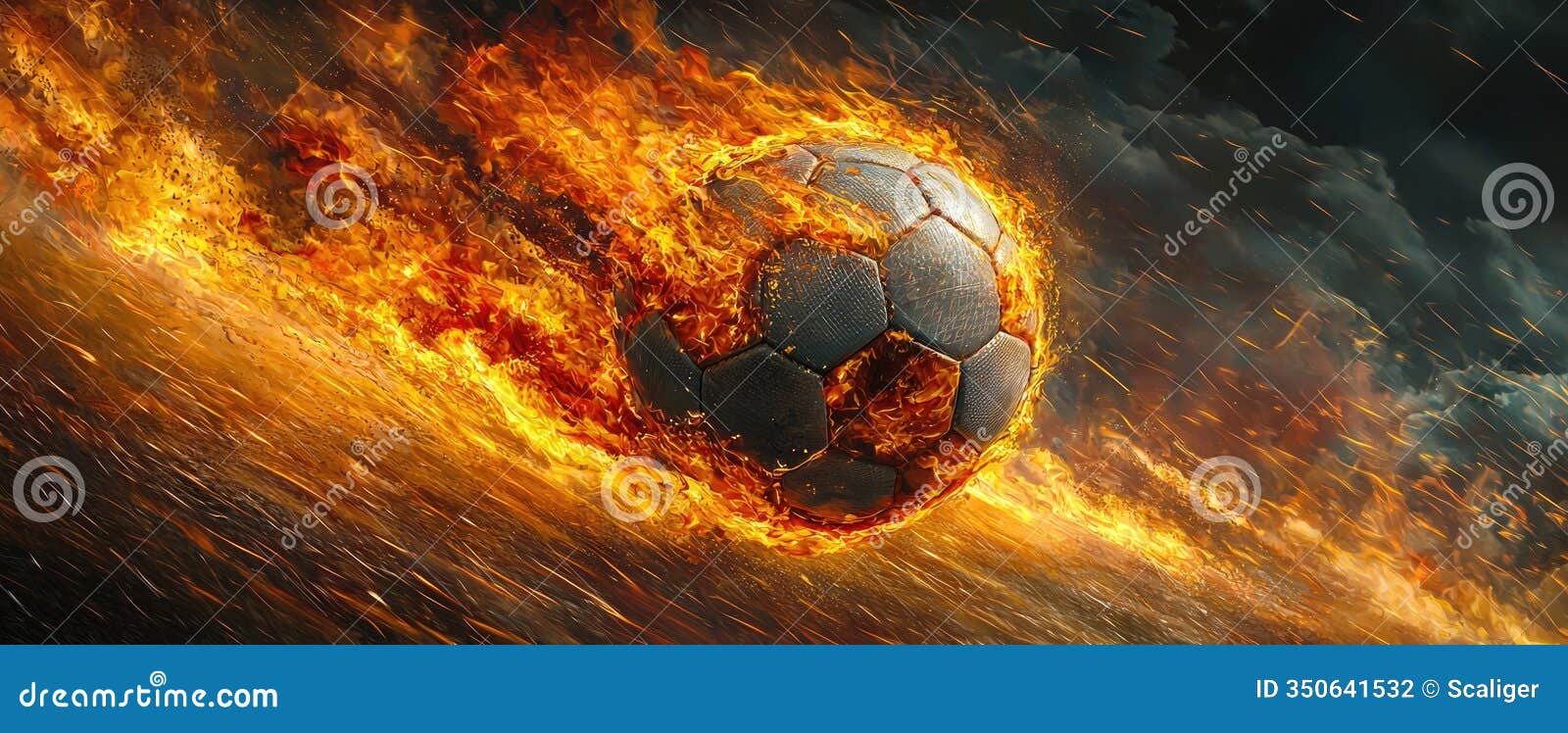 Fiery Soccer Impact, Ball Propelled With Force In Electrifying Stadium ...