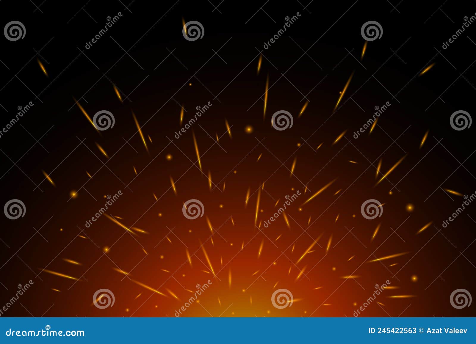 Fiery Sparks On Air Over Dark Night. Flying Glowing Particles From Fire ...