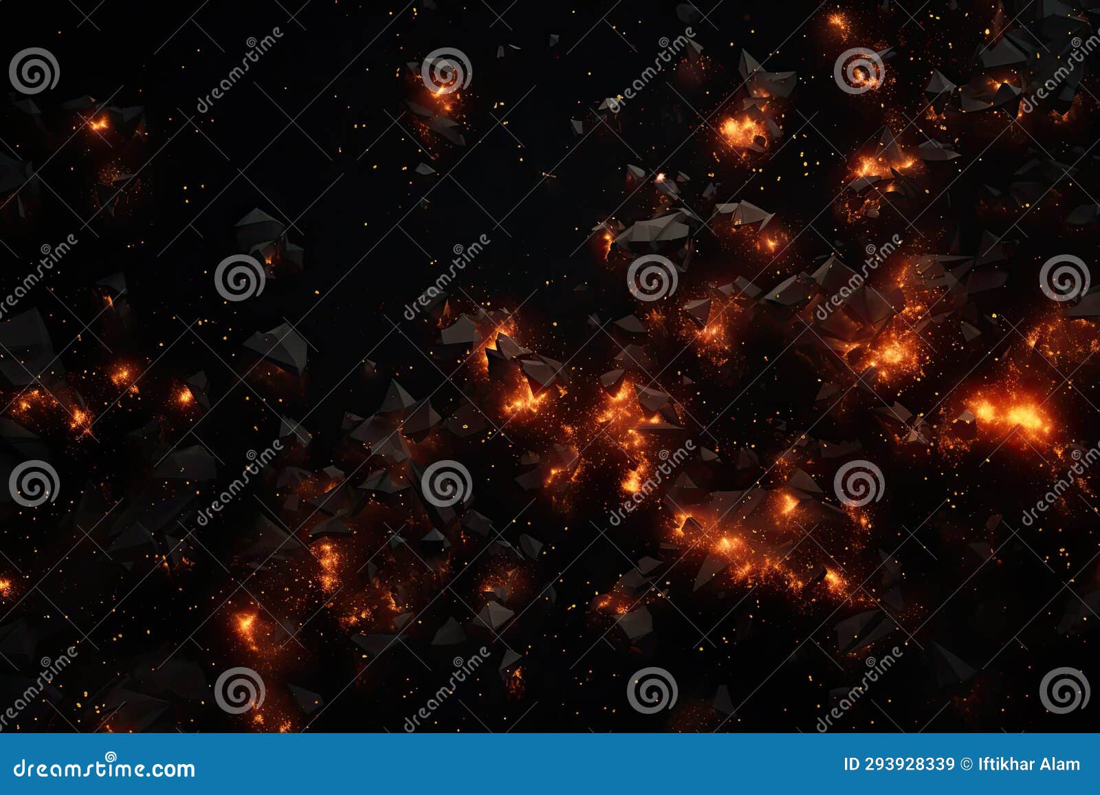 Fiery Sparks On Air Over Dark Night. Flying Glowing Particles From Fire ...