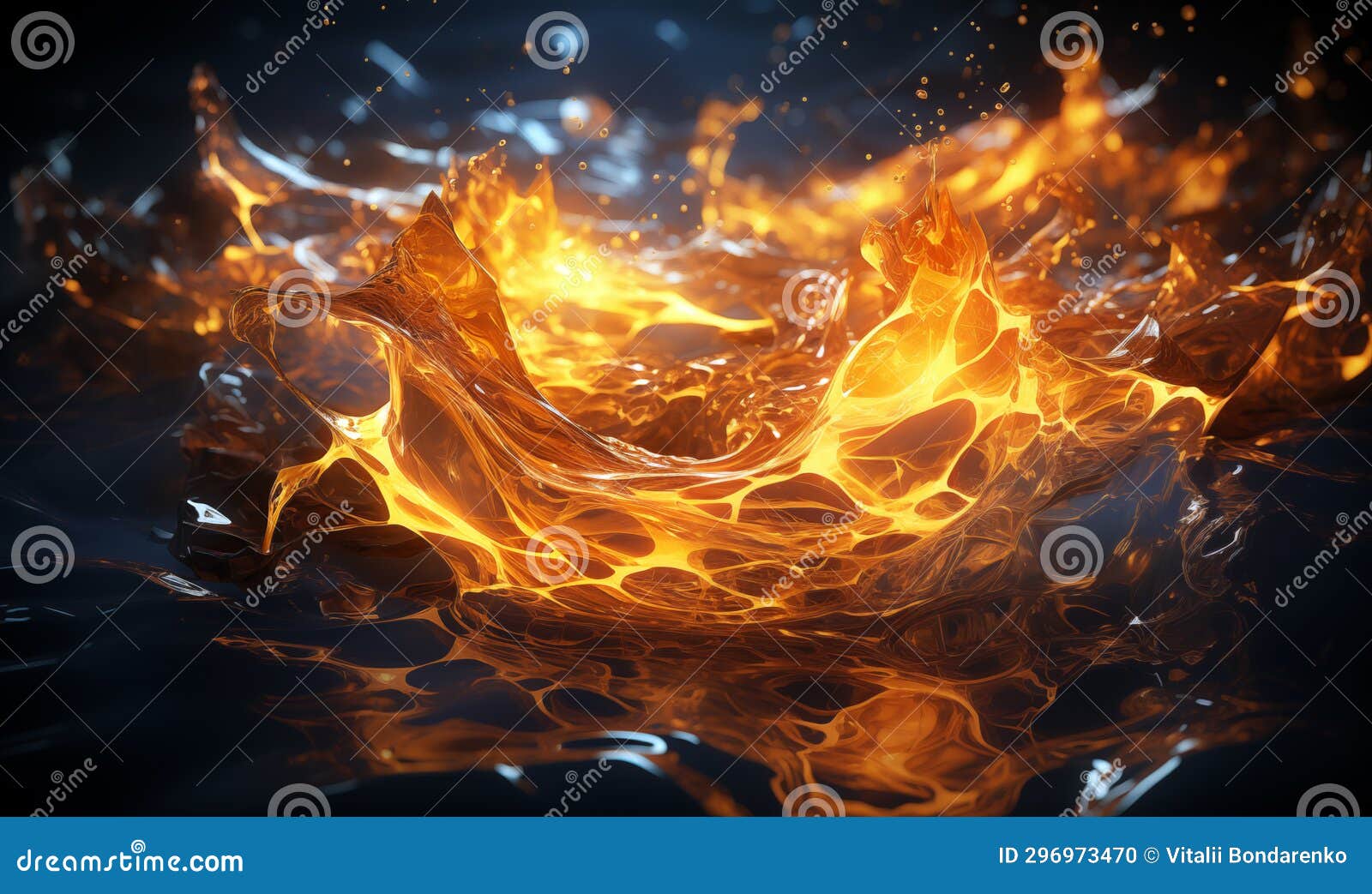 Fiery Splash of Water on a Dark Background. 3d Rendering. Stock ...