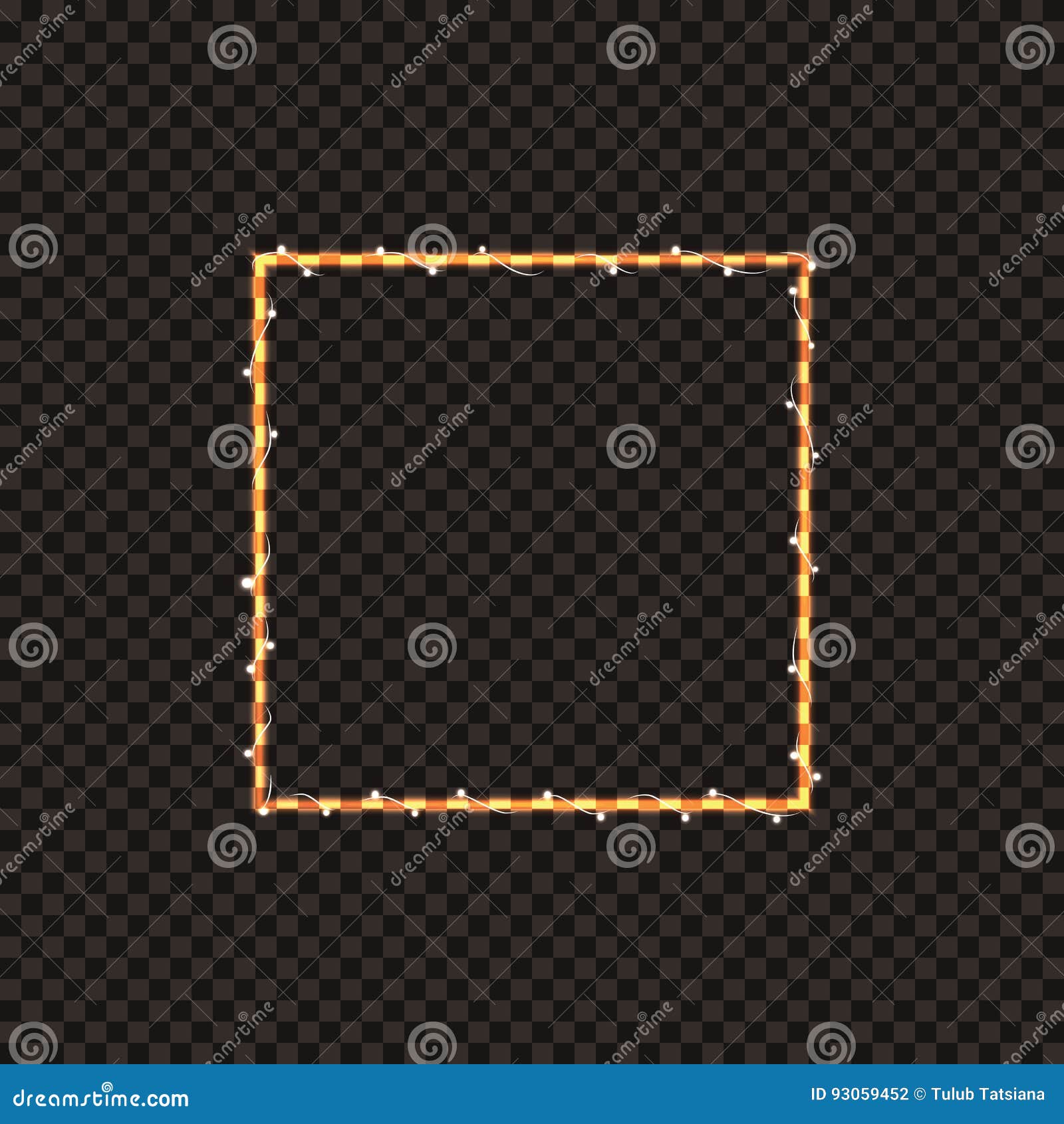 Fiery Square Frame with Christmas Garland. a Festive Golden Sparkling ...