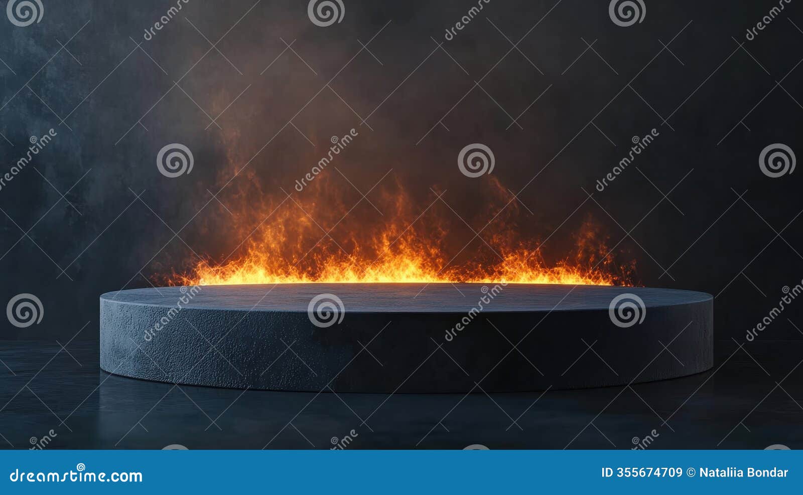 Fiery Stage Platform with Flames Against a Dark Backdrop for Dramatic ...