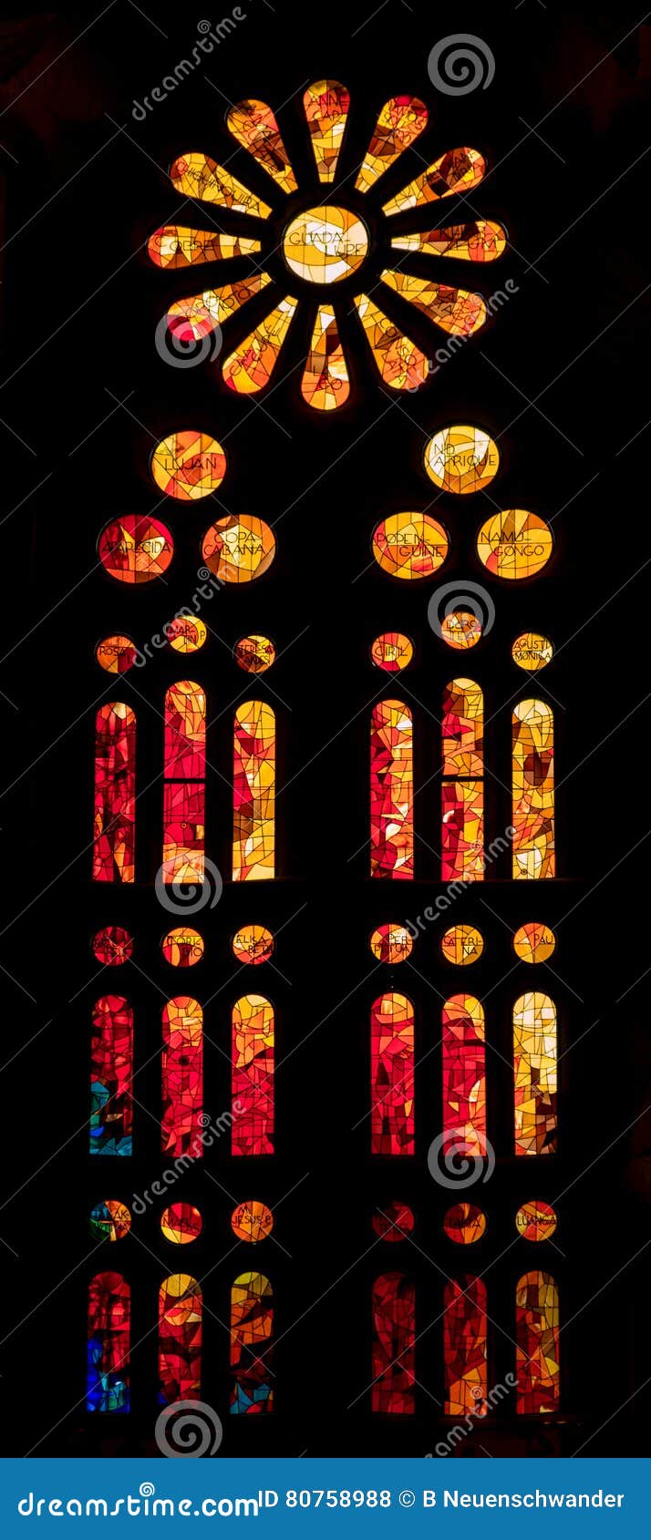 Fiery stained glass window stock photo. Image of architecture - 80758988