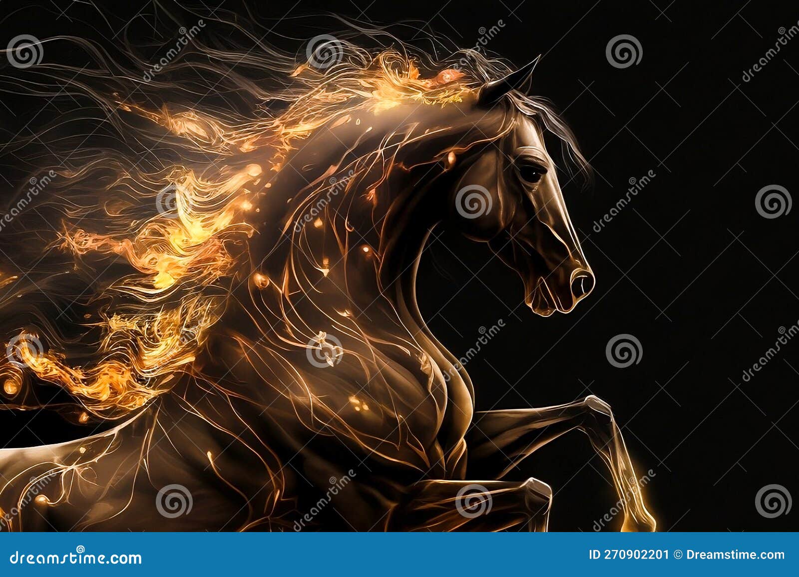 Fiery Stallion Rearing Up Against Black Background Stock Illustration ...