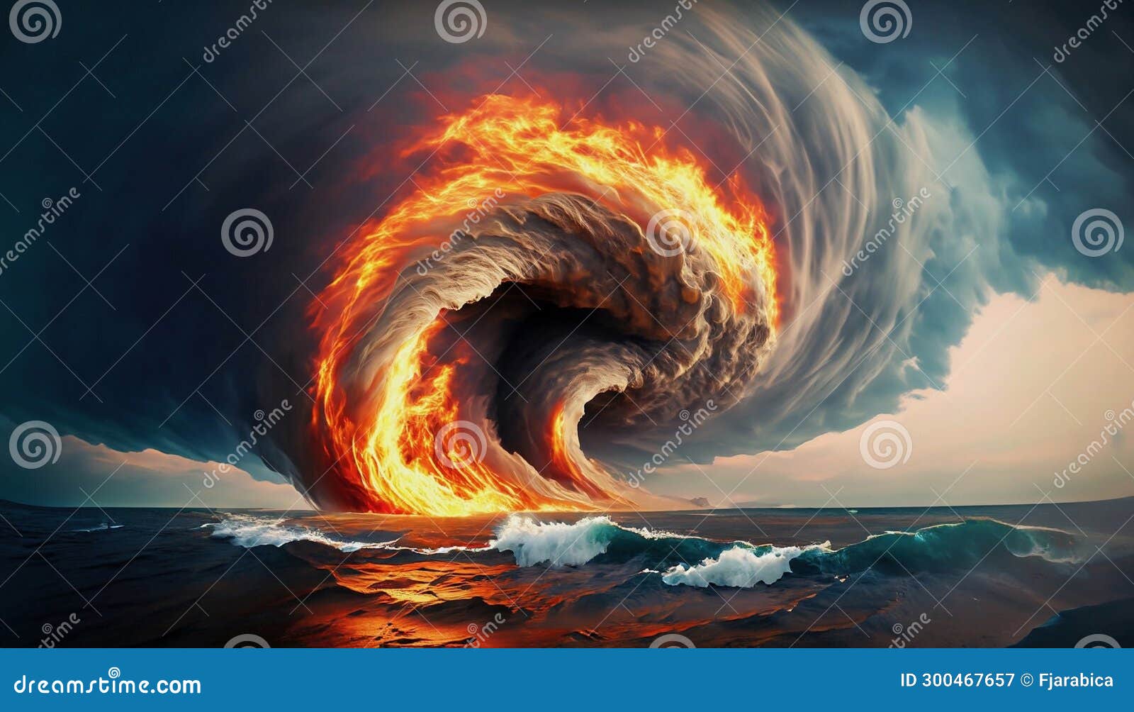 Fiery storm at sea stock illustration. Illustration of coast - 300467657