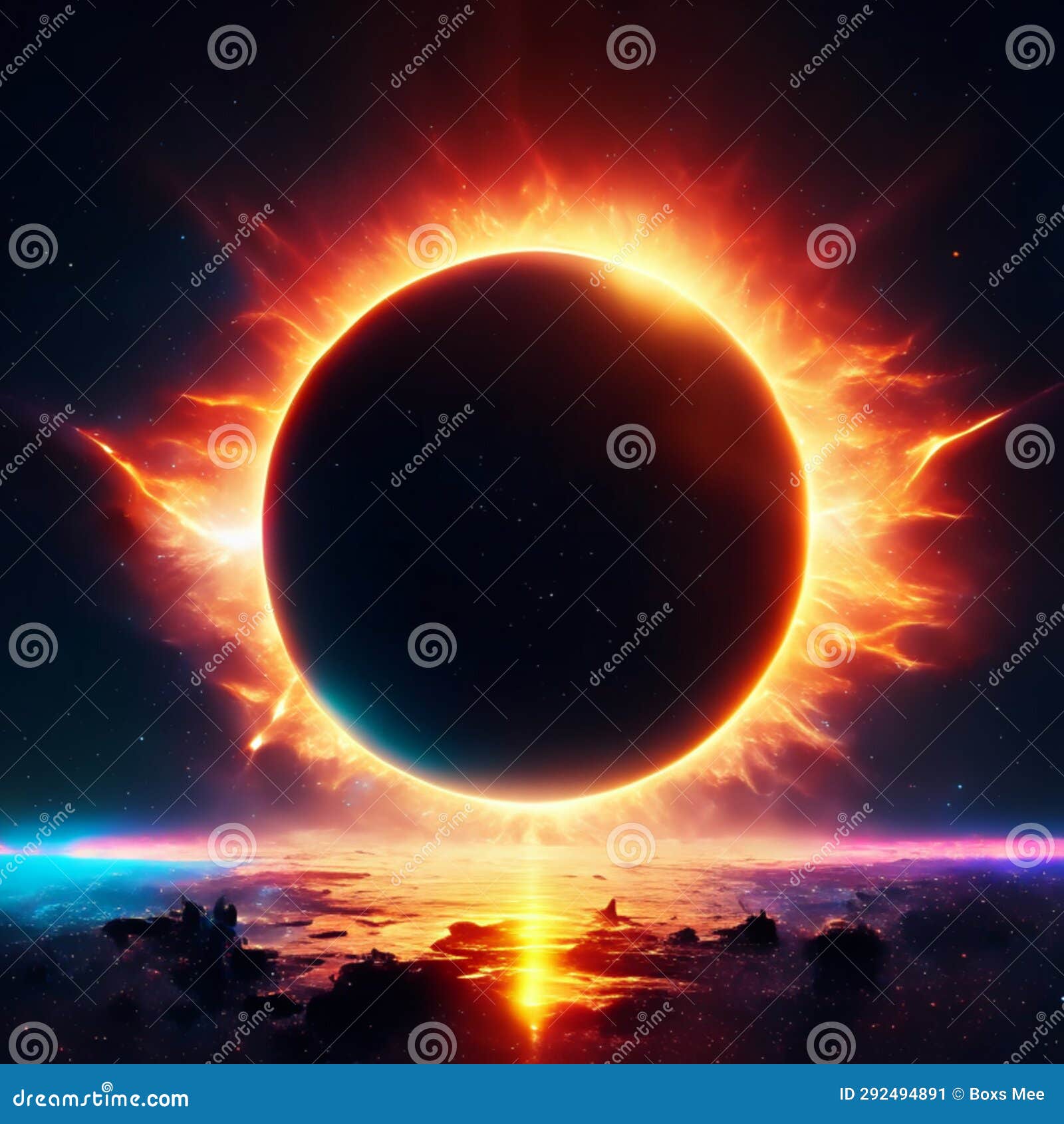 Fiery Sun on a Background of the Planet. Vector Illustration Stock ...