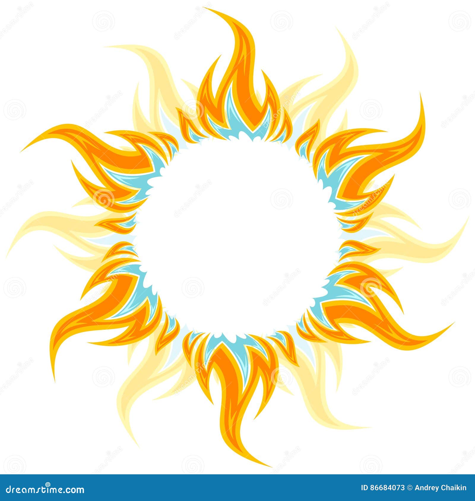 Fiery sun. stock vector. Illustration of sunlight, stylized - 86684073