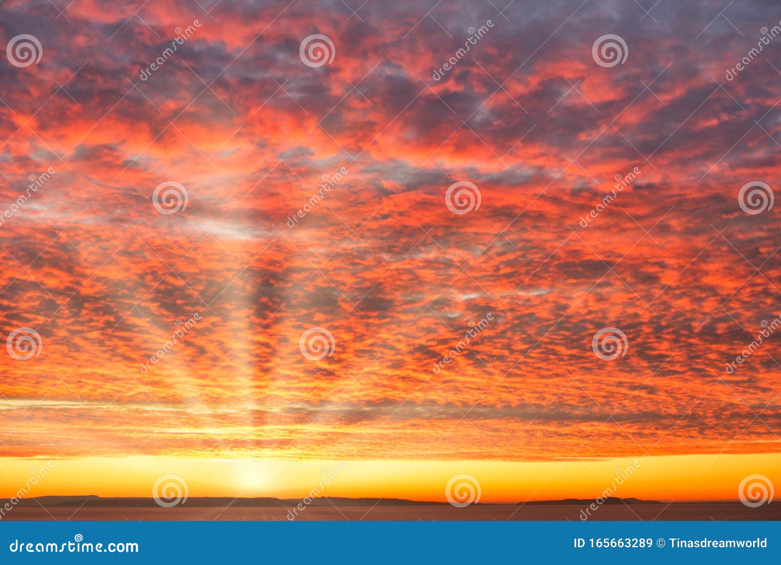 Fiery Sunrise Sky with Dramatic Mackerel Clouds, Sun and Sun Rays Stock ... Fiery Sunrise Sky with Dramatic Mackerel Clouds, Sun and Sun Rays Stock ...