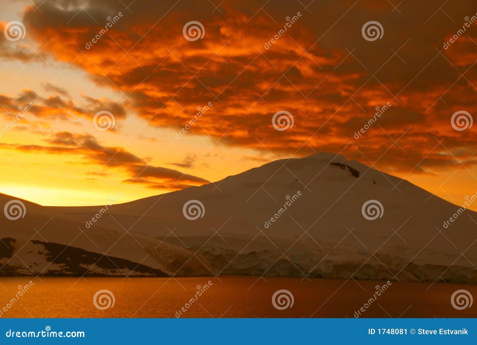Fiery Sunset Over Icy Mountain Stock Image - Image of glacier, polar ...