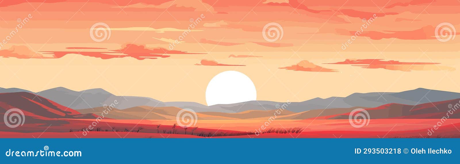 Fiery Sunset Over a Prairie Vector Simple 3d Smooth Isolated ...