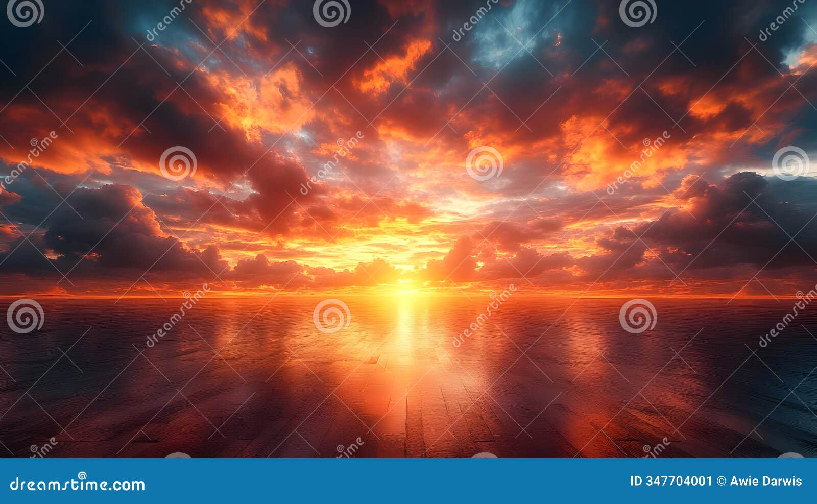Fiery Sunset Sky with Water Reflection Background Stock Illustration ...