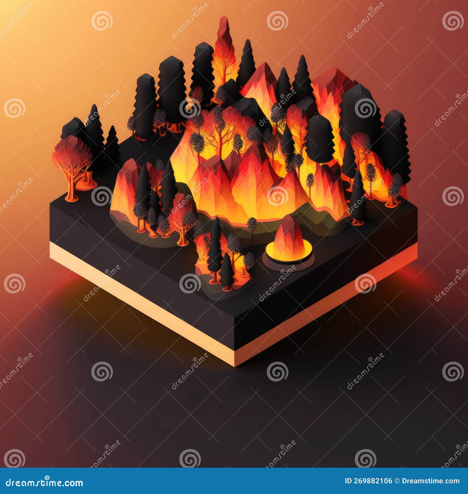 Fiery Sunsets and Dark Forests, Isometric Low Poly View AI Generation ...