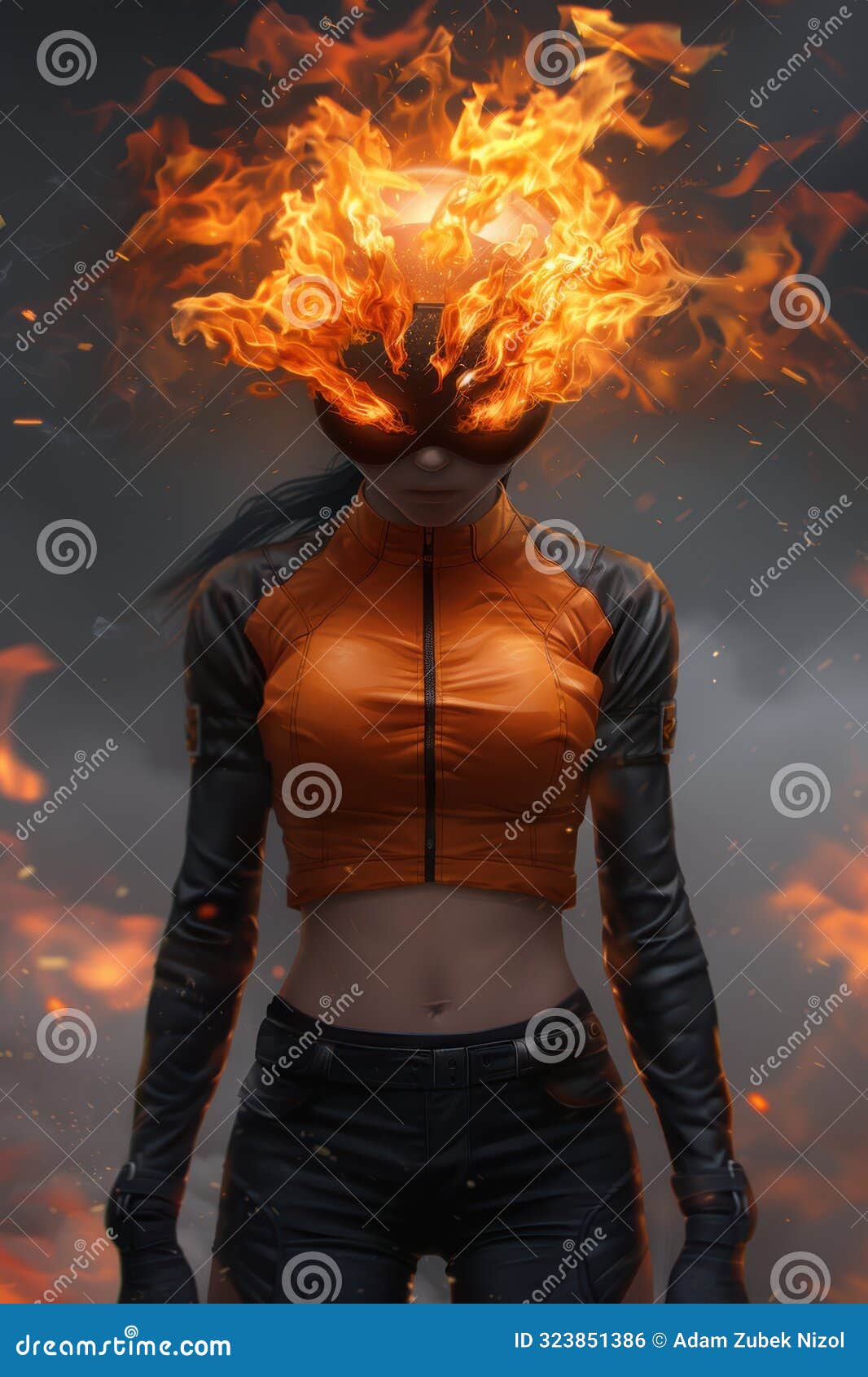 Fiery superhero in action stock illustration. Illustration of bold ...