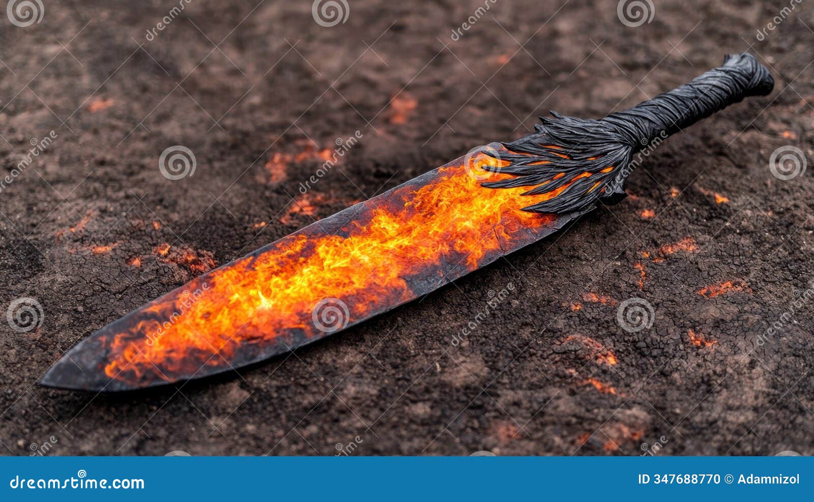 Fiery Sword on Scorched Earth Stock Illustration - Illustration of ...