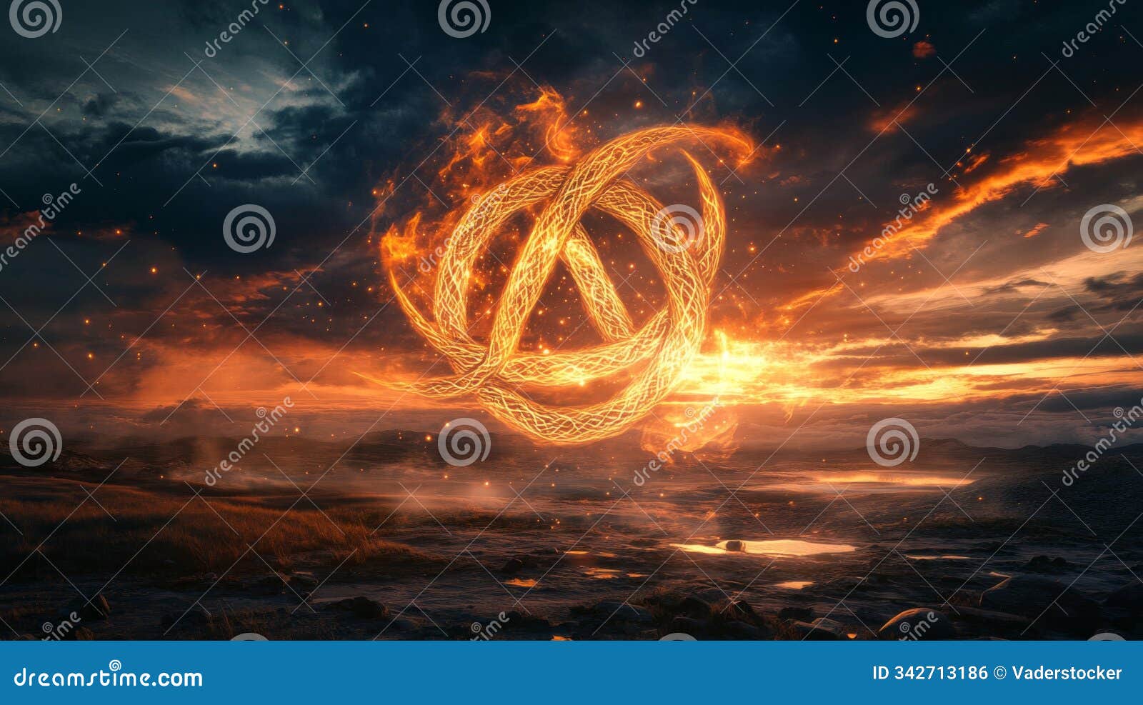 Fiery Symbol in a Dramatic Sunset Sky Stock Illustration - Illustration ...