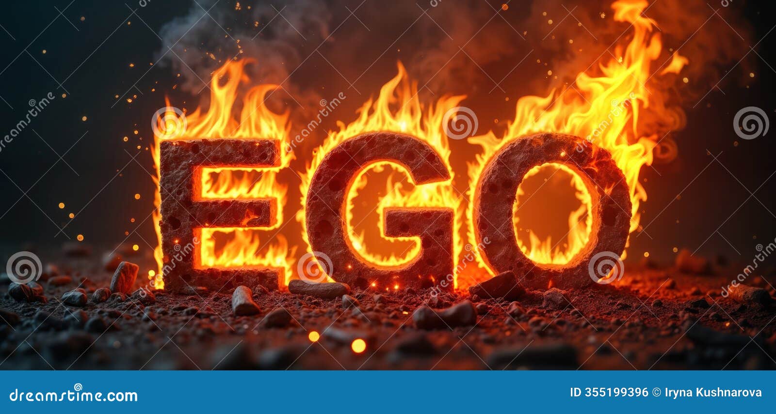 Fiery Text Showing Word EGO on Dark Ground. Flames Burn Letters. Hot ...