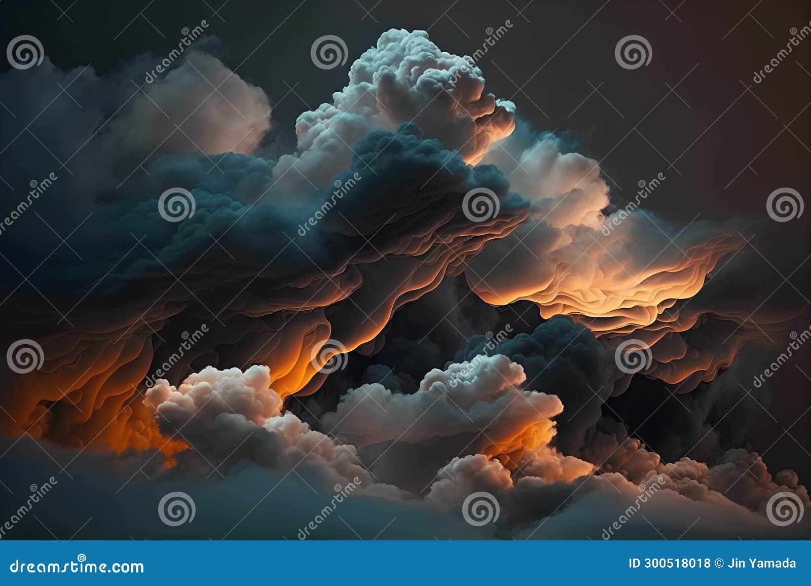 Fiery Thunderclouds in the Night Sky. Vector Illustration Stock ...