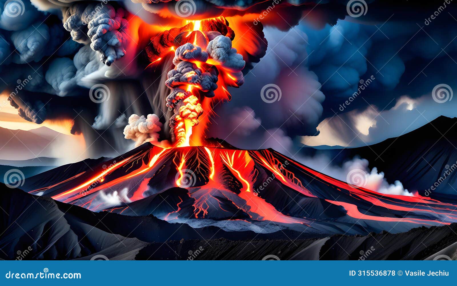 Fiery Volcanic Eruptions at Night Stock Photo - Image of season ...