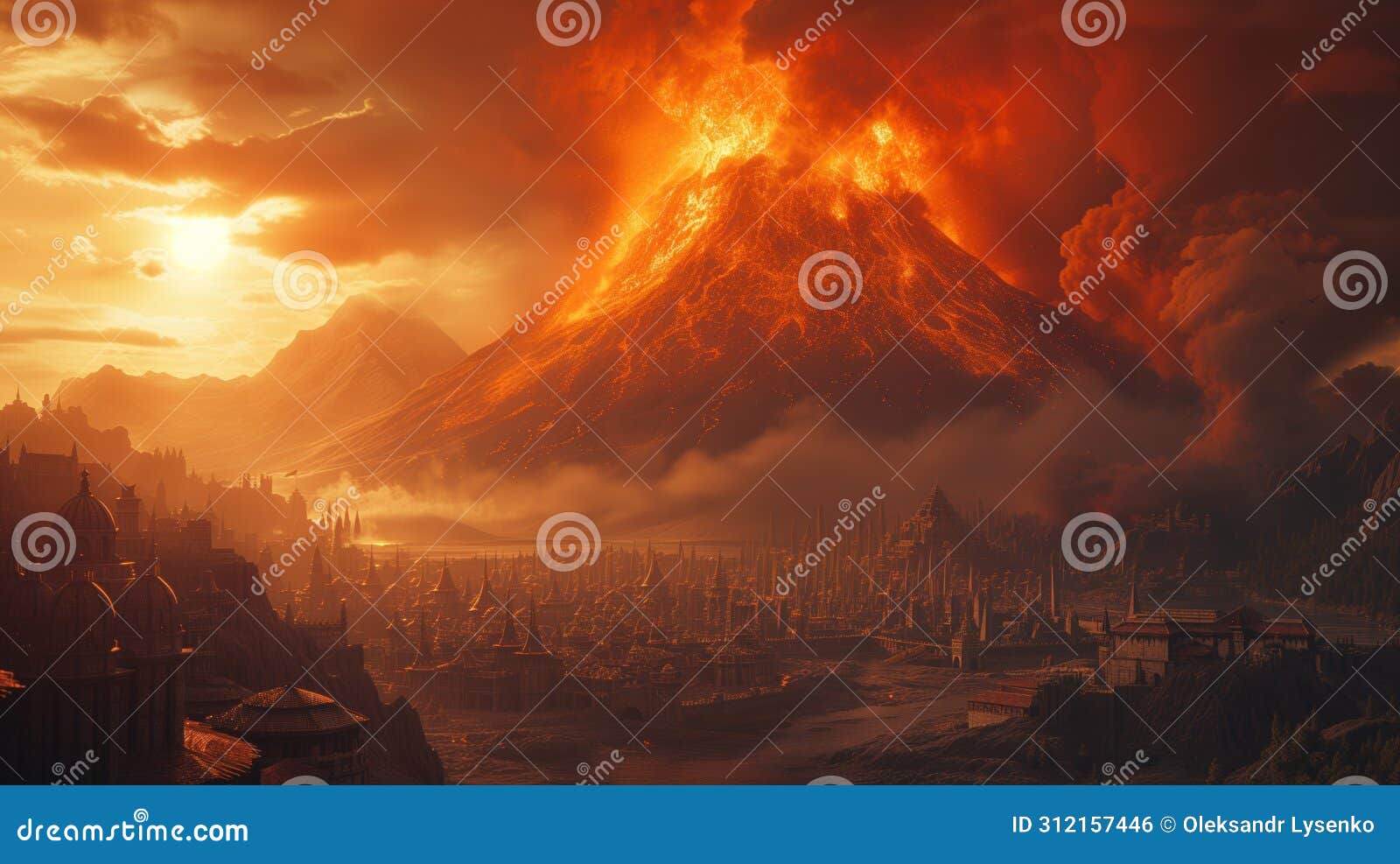 Fiery Volcano Eruption Landscape Stock Illustration - Illustration of ...
