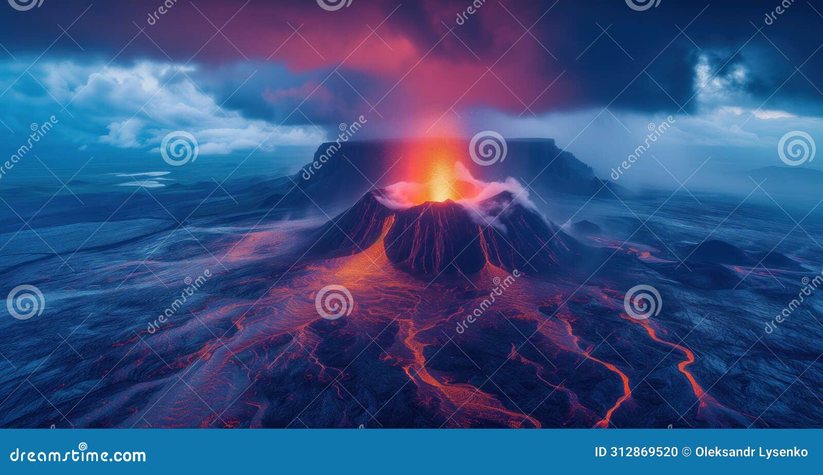 Fiery Volcano Eruption Landscape Stock Illustration - Illustration of ...