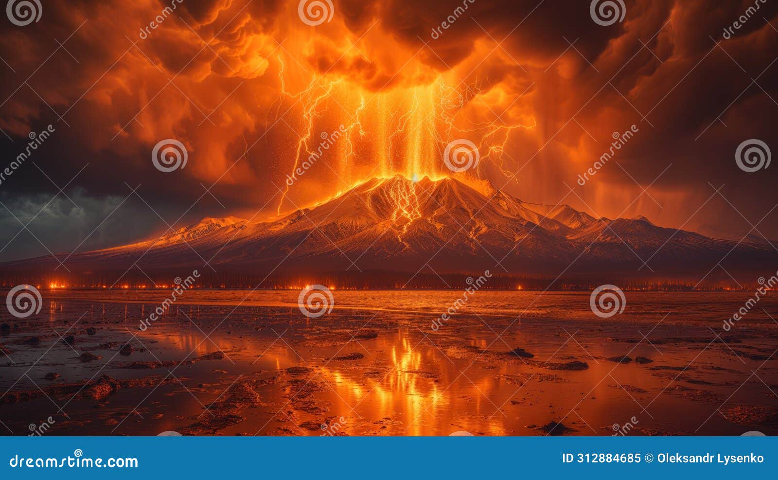 Fiery Volcano Eruption Landscape Stock Illustration - Illustration of ...