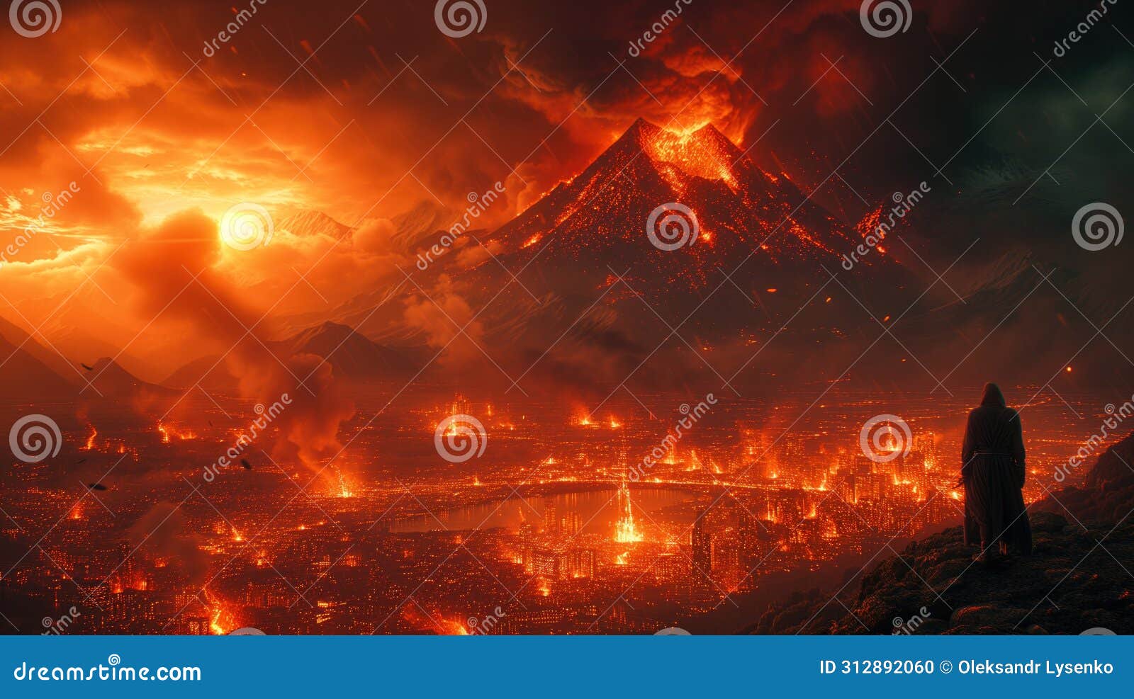 Fiery Volcano Eruption Landscape Stock Illustration - Illustration of ...