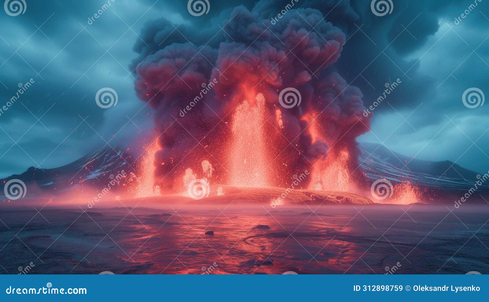 Fiery Volcano Eruption Landscape Stock Illustration - Illustration of ...