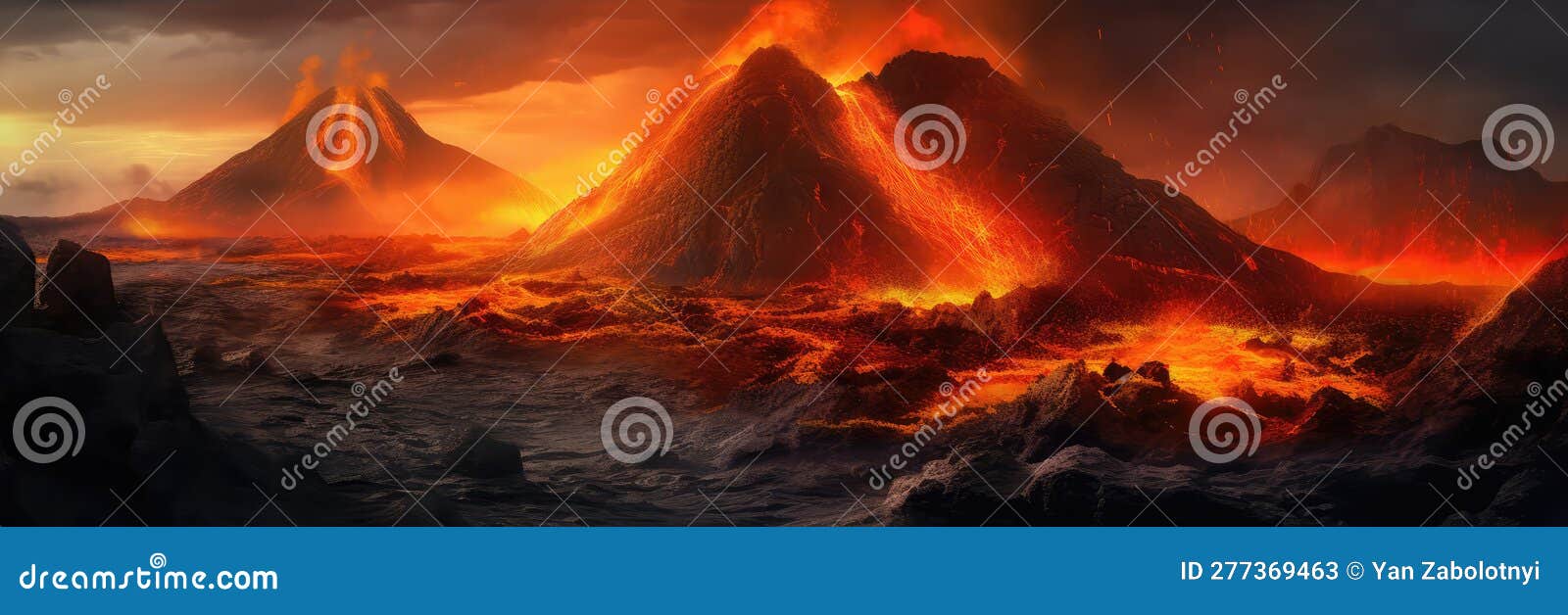 A Fiery Volcano with Molten Lava Panoramic Background. Generative AI ...