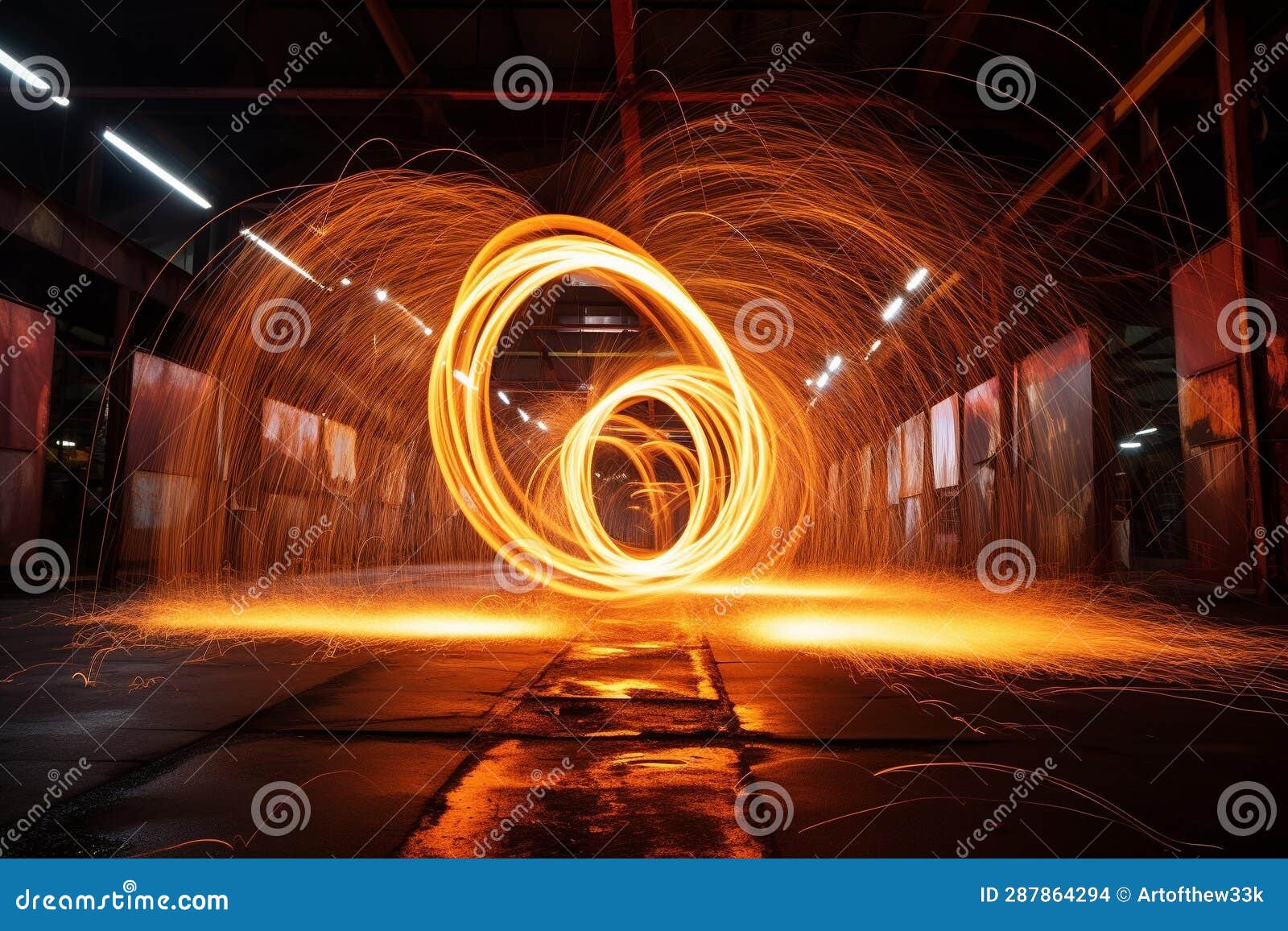 Fiery Vortex: Abstract Fire Tornado in Industrial Warehouse Stock ...