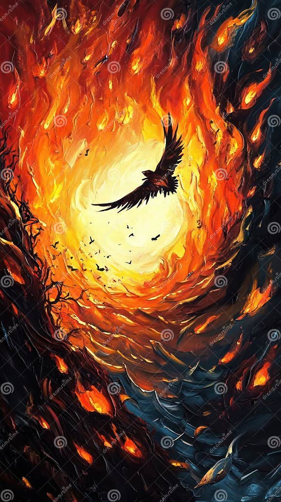 A Fiery Vortex with a Soaring Bird, Symbolizing Freedom and ...