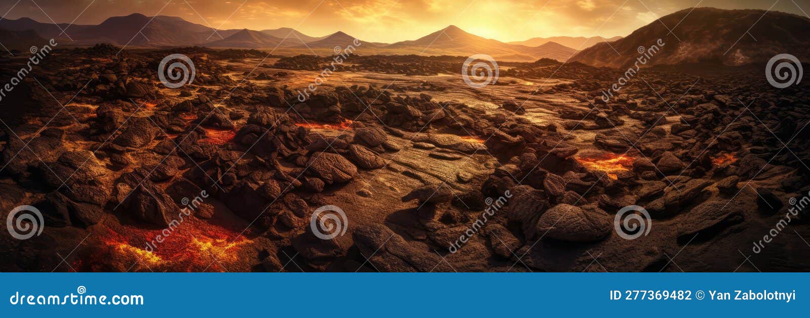 A Fiery Wasteland with Volcanic Rocks Panoramic Background. Generative ...