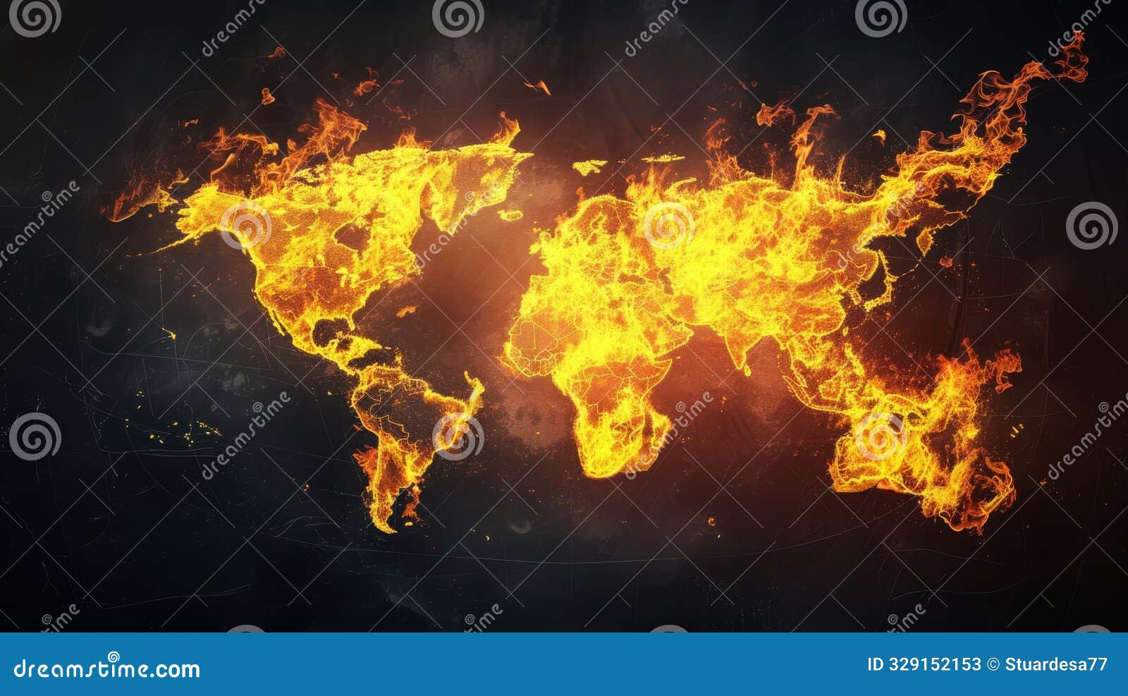 Fiery World Map Representing Global Warming and Crisis Stock Image ...