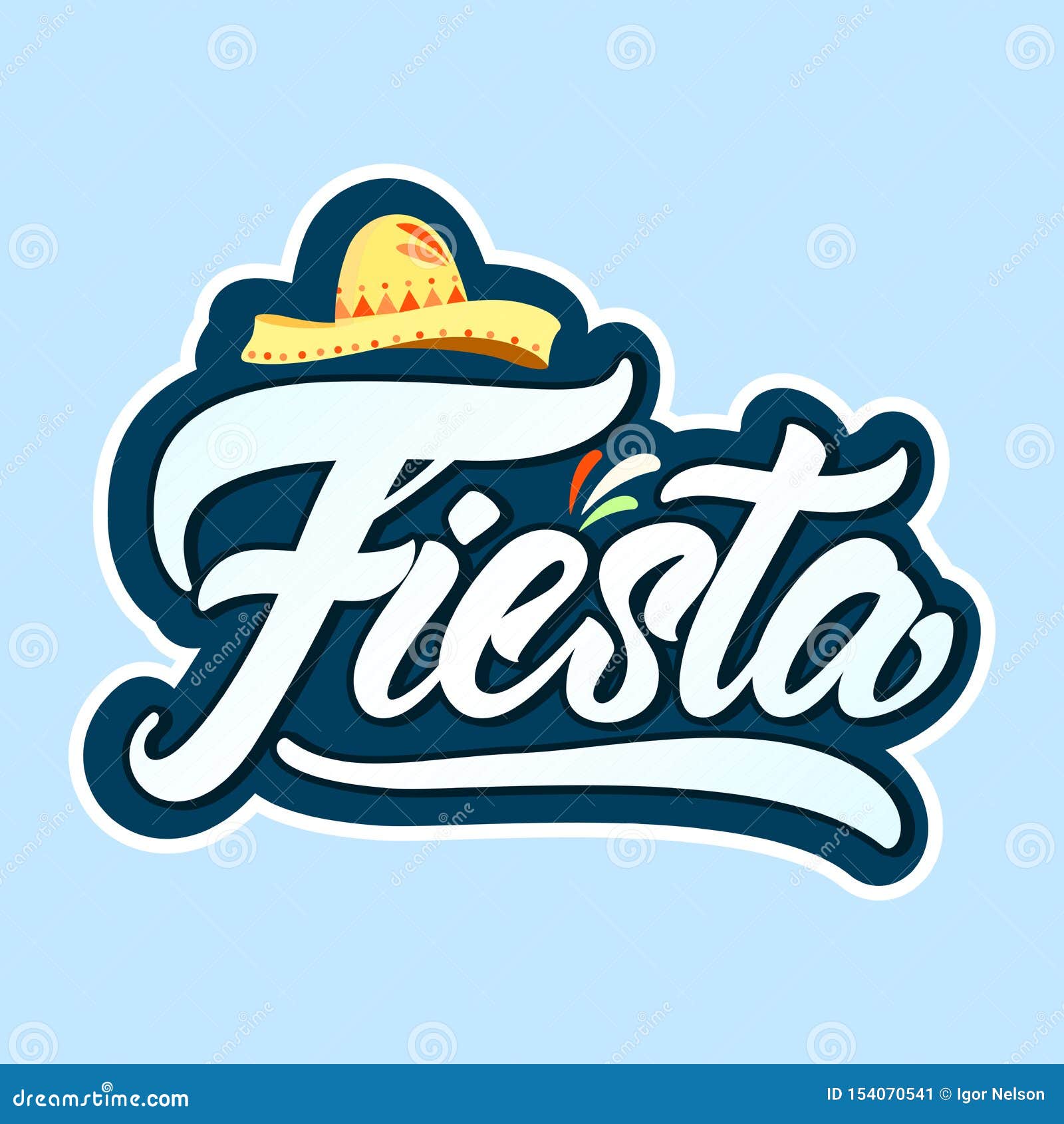 Fiesta Text in Lettering Style. Sticker with Hat and Gradient. Vector ...