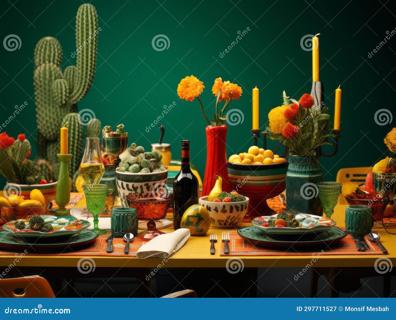 Fiesta Unleashed: Colorful Mexican Table Setting with Vibrant Cacti ...