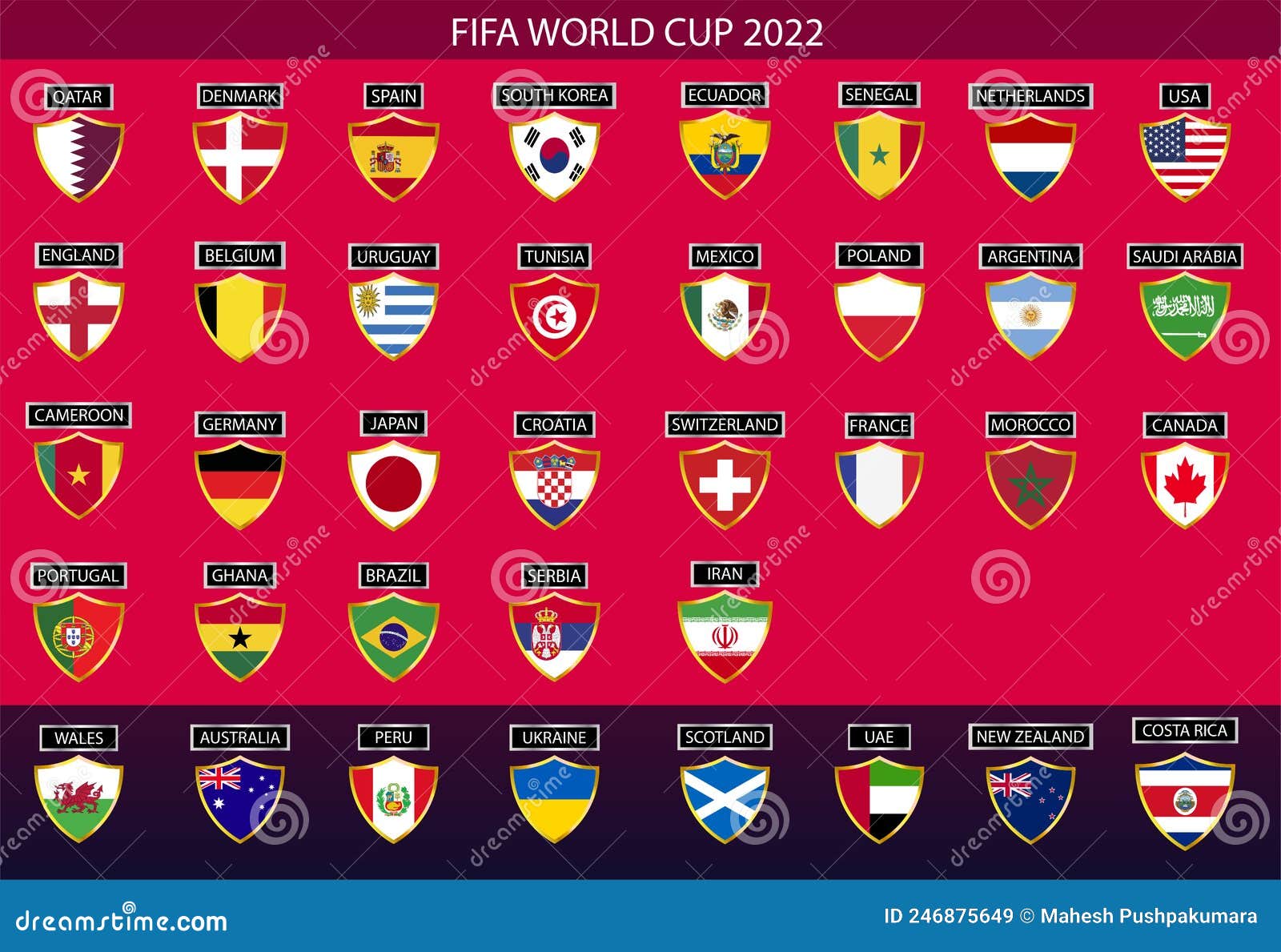 FIFA World Cup Qualified Countries Shield Flags Vector Design Editorial ...