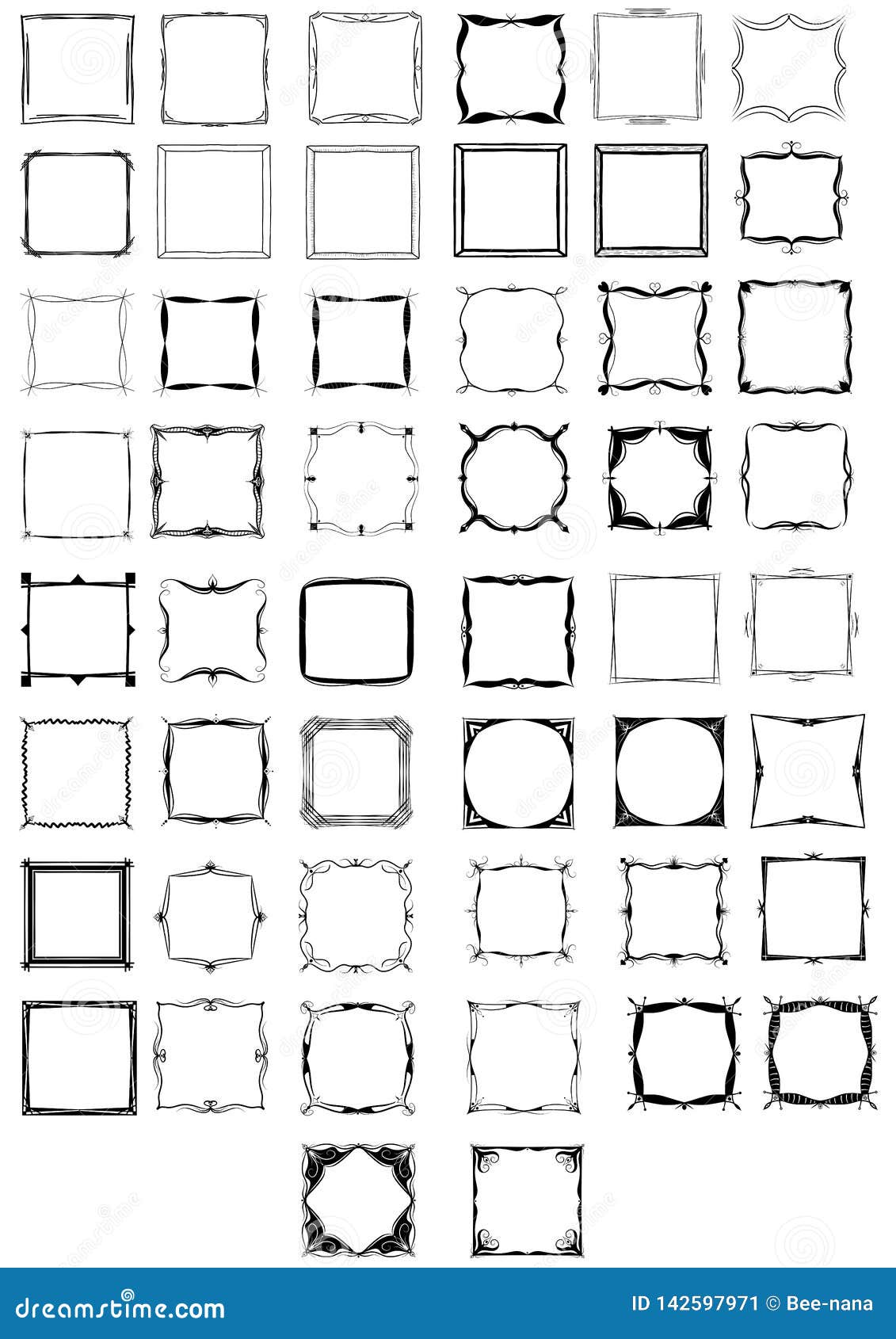 Fifty Black and White Hand Drawn Frames Stock Vector - Illustration of ...