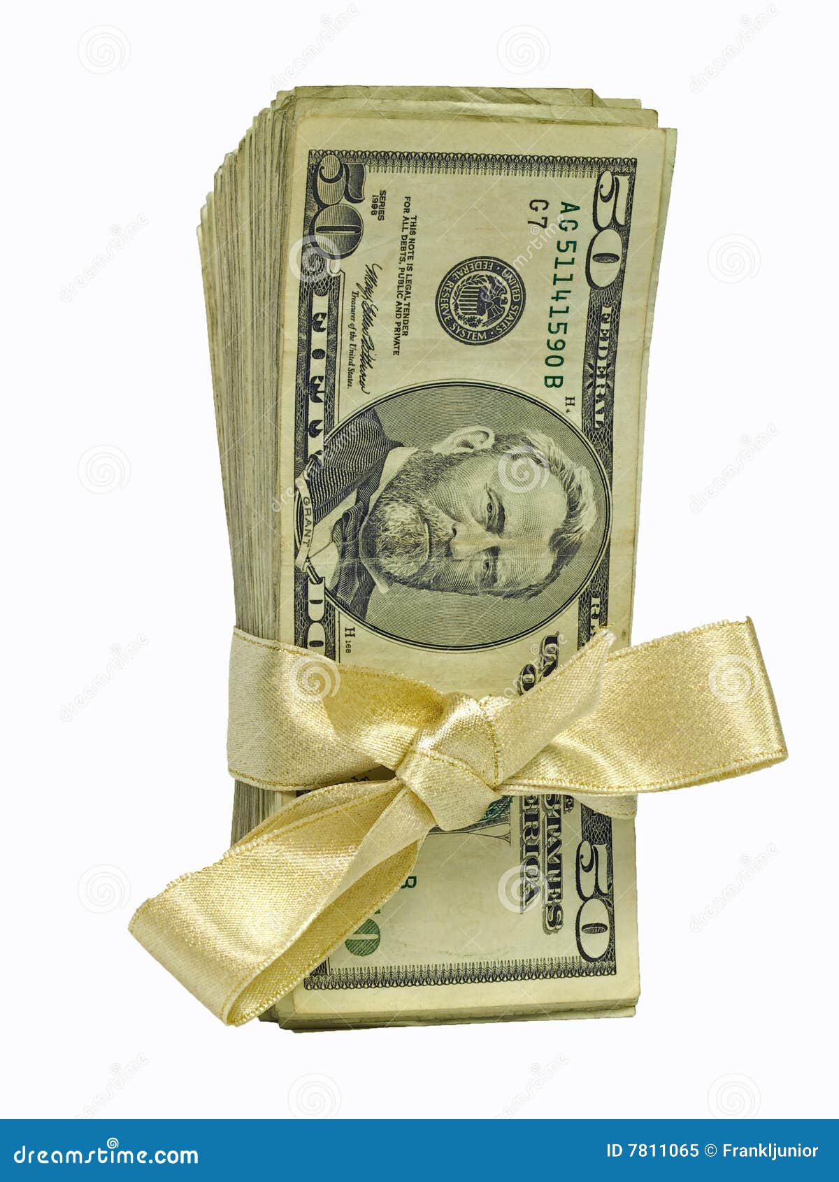 Fifty Dollar Bills Tied in Gold Ribbons Stock Image - Image of fifty ...