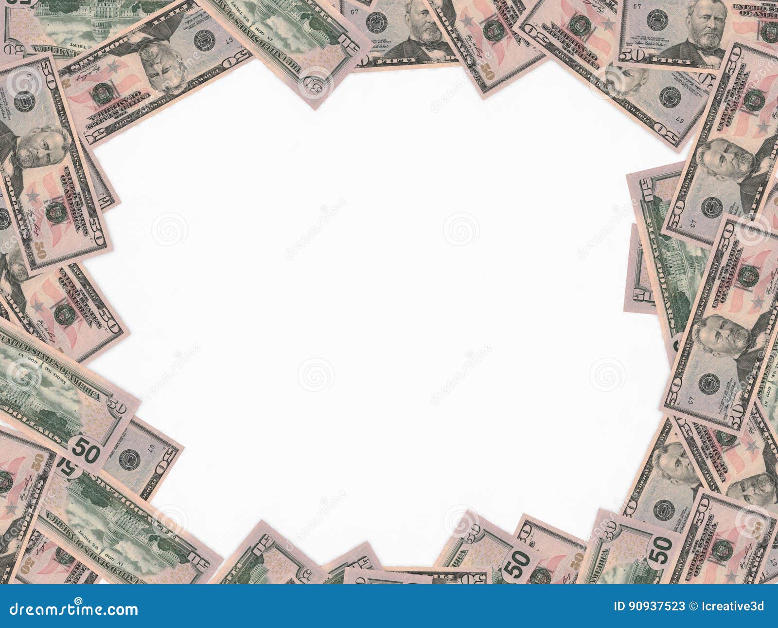 Fifty Dollars Bill. 50 US Dollars Banknote, Front View. Vector ...