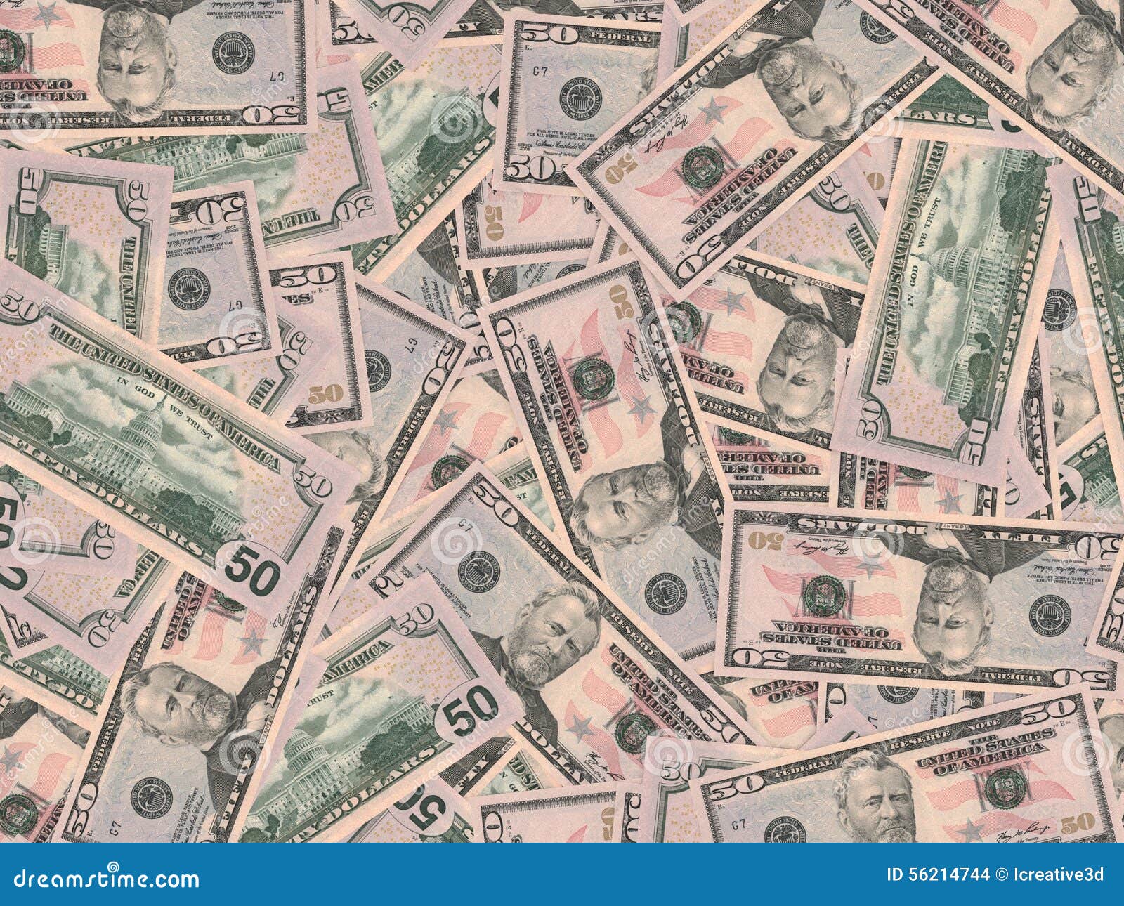 Fifty Dollars Bill. 50 US Dollars Banknote, Front View. Vector ...