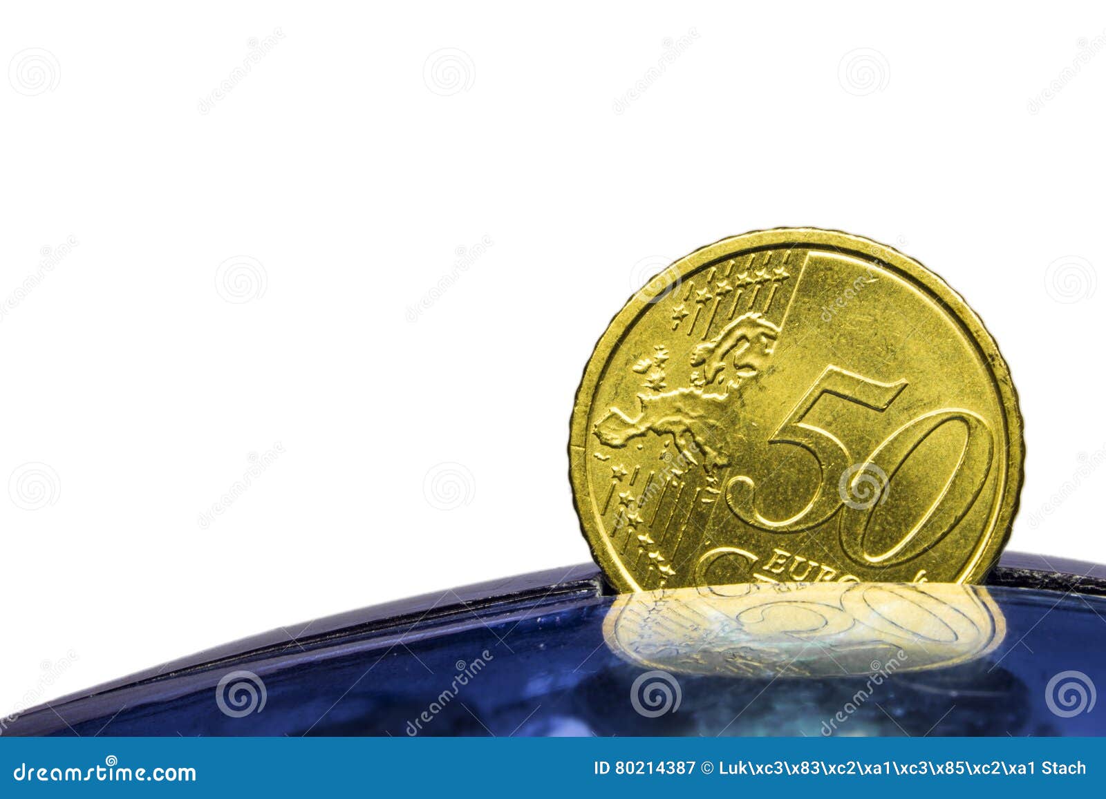 Fifty Eurocent Putting into a Blue Money Box Stock Image - Image of ...