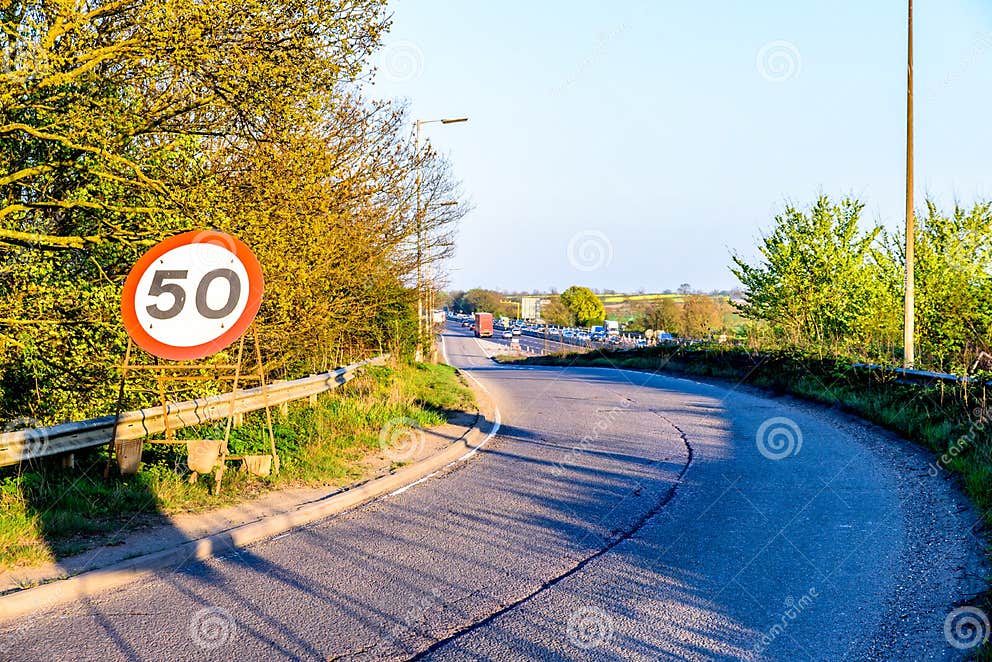 Fifty Mph Speed Limit Sign on UK Motorway Exit Stock Image - Image of ...