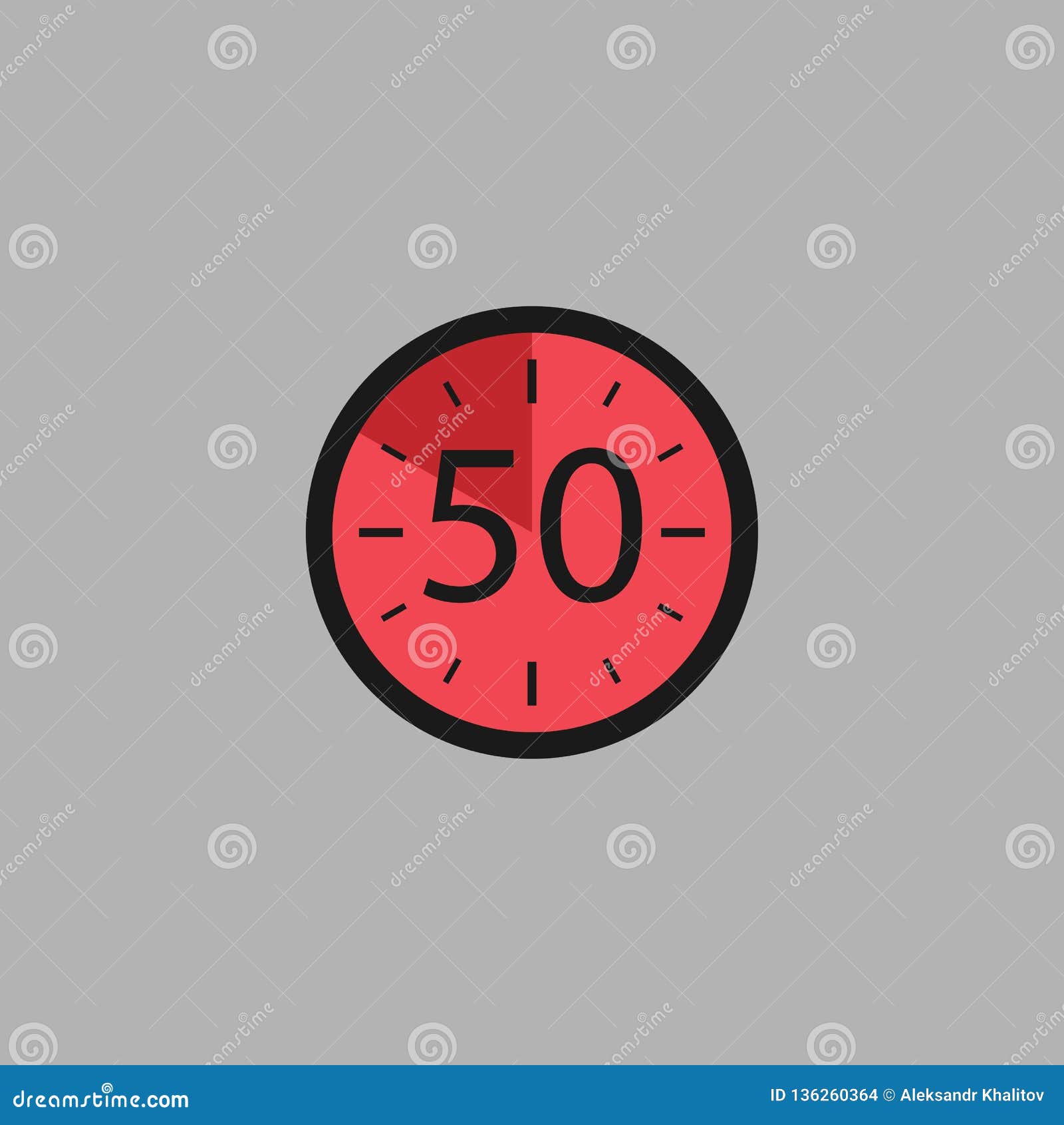Fifty Seconds Clock on Gray Background. Stopwatch Icon in Flat Style ...