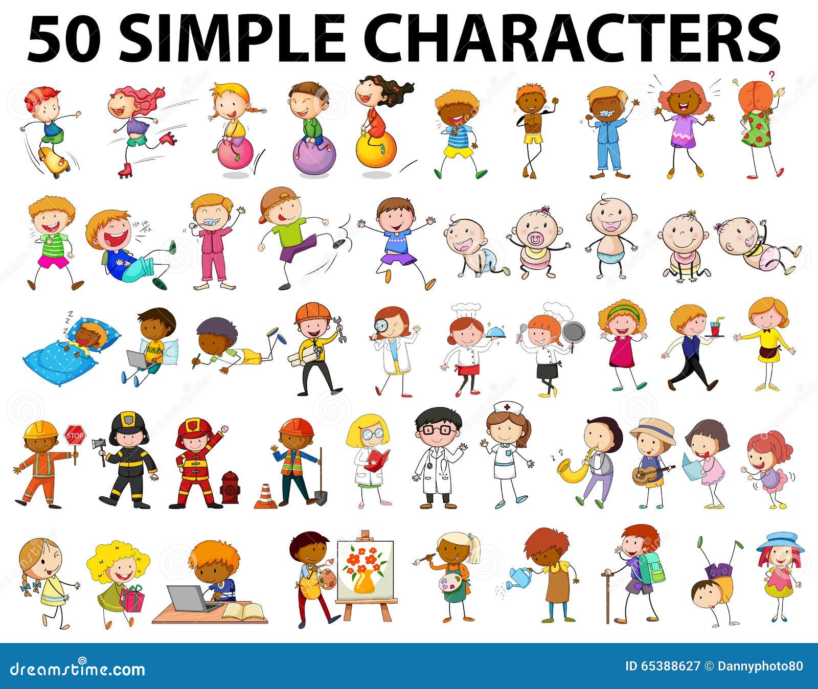Fifty Simple Characters Young and Old Stock Vector - Illustration of ...