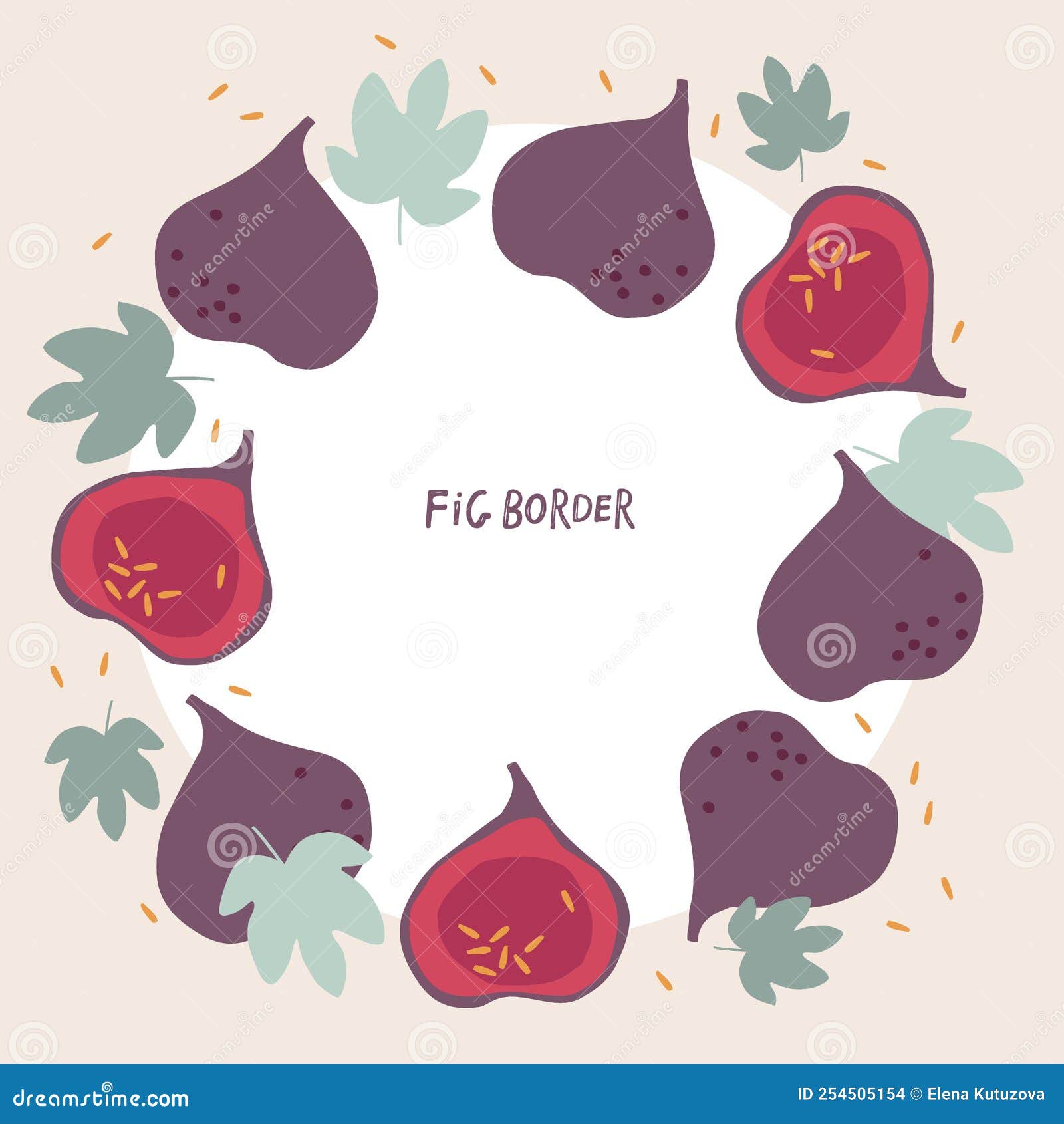 Fig Frame. Round Seasonal Fruit Border. Hand Drawn Fig Fruit Design ...
